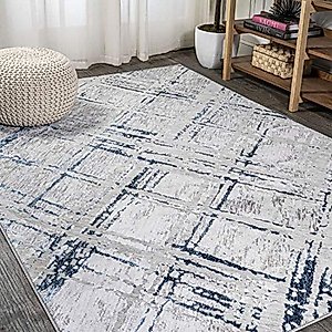JONATHAN Y SOR201B-5 Slant Modern Abstract Indoor Area-Rug Contemporary Solid Striped Easy-Cleaning Bedroom Kitchen Living Room Non Shedding, 5 ft x 8 ft, Gray/Blue