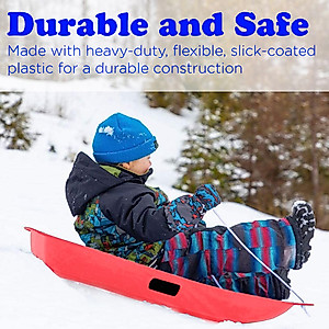 Slippery Racer Downhill Sprinter Flexible Kids Toddler Plastic Toboggan Snow Sled with Pull Rope for 1 Adult or Kid Rider, Red and Blue (2 Pack)