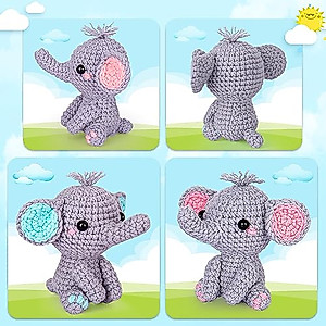 Crochetta Crochet Kit for Beginners, Beginner Crochet Starter Kit with Step-by-Step Video Tutorials, Learn to Crochet Kits for Adults Kids, DIY Knitting Supplies, 2 Pack Elephant Family (40%+ Yarn)