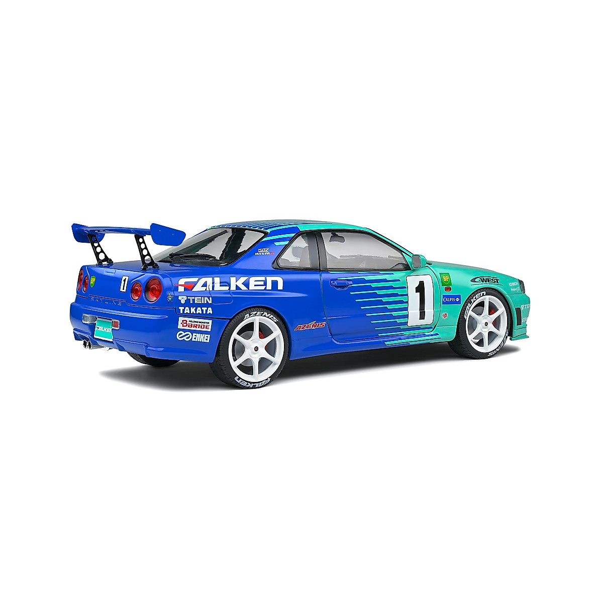 solido S1804304 1:18 1999 Nissan Skyline (R34) GT-R-Falken Drift Livery Collectible Miniature car, Multicolor