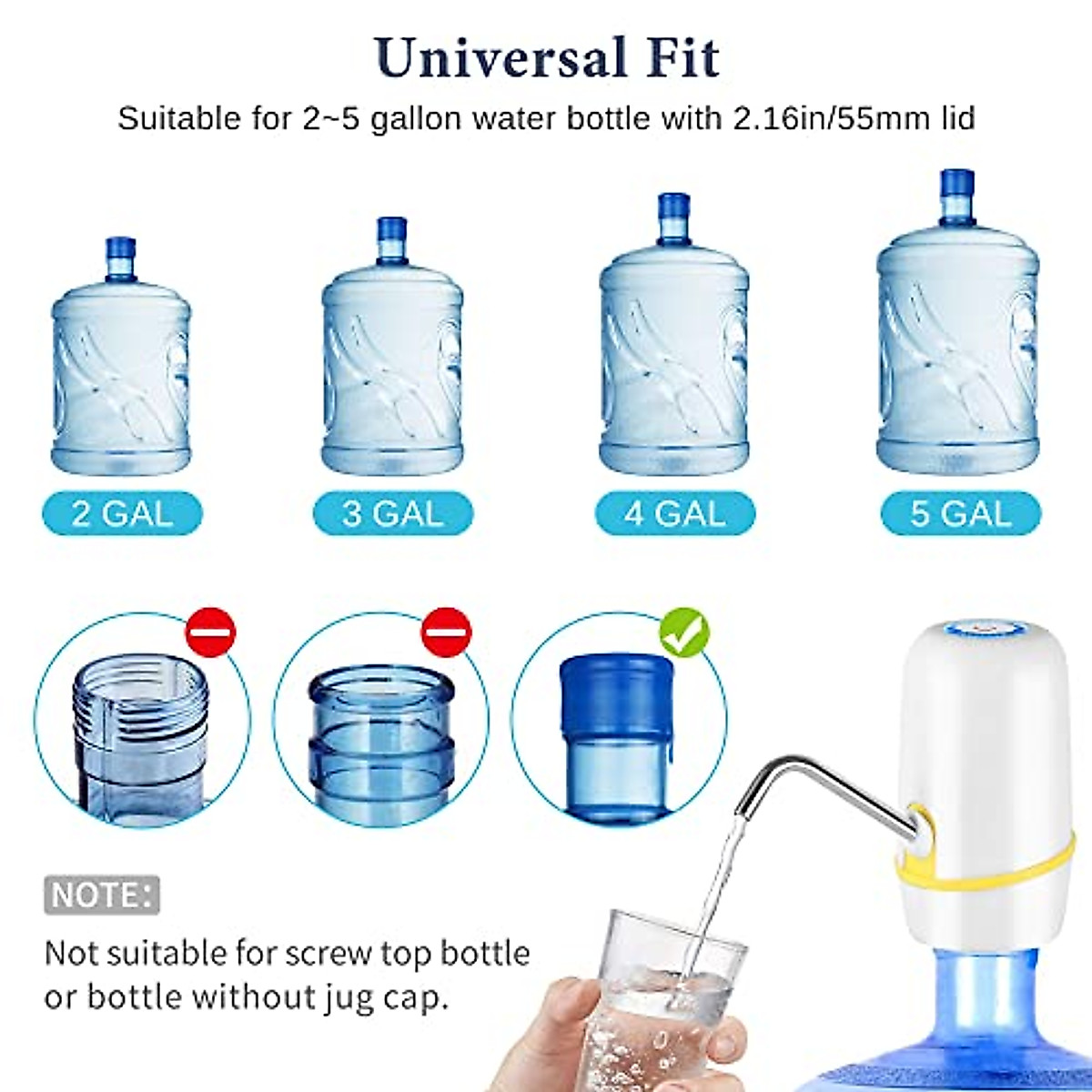 5 Gallon Water Dispenser, Electric Mini Drinking Jug Dispenser, Small Automatic 5 Gal Cold Water Pump Stand, Portable Kitchen Gadgets Design for Office, Home, Kitchen, and Camping