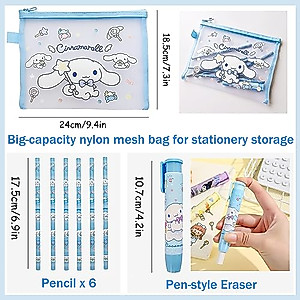 Cute School Supplies Set, Kawaii Stationery Set, Includes Pencils, Pen-Style Eraser, Sticky Note, Stickers, Lanyard with ID Badge, Back to School Gift