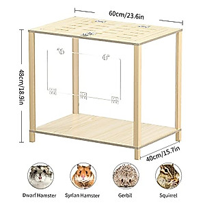 Doolapet Hamster Cages, Natural Wooden Hamster Cage 23.6" L x 15.7" W x 18.9" H for Syrian Dwarf Hamsters Mice Small Animal