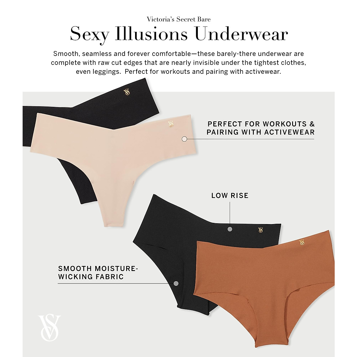 Victoria's Secret Smooth No Show Thong Underwear, Panties for Women, Mousse (L)