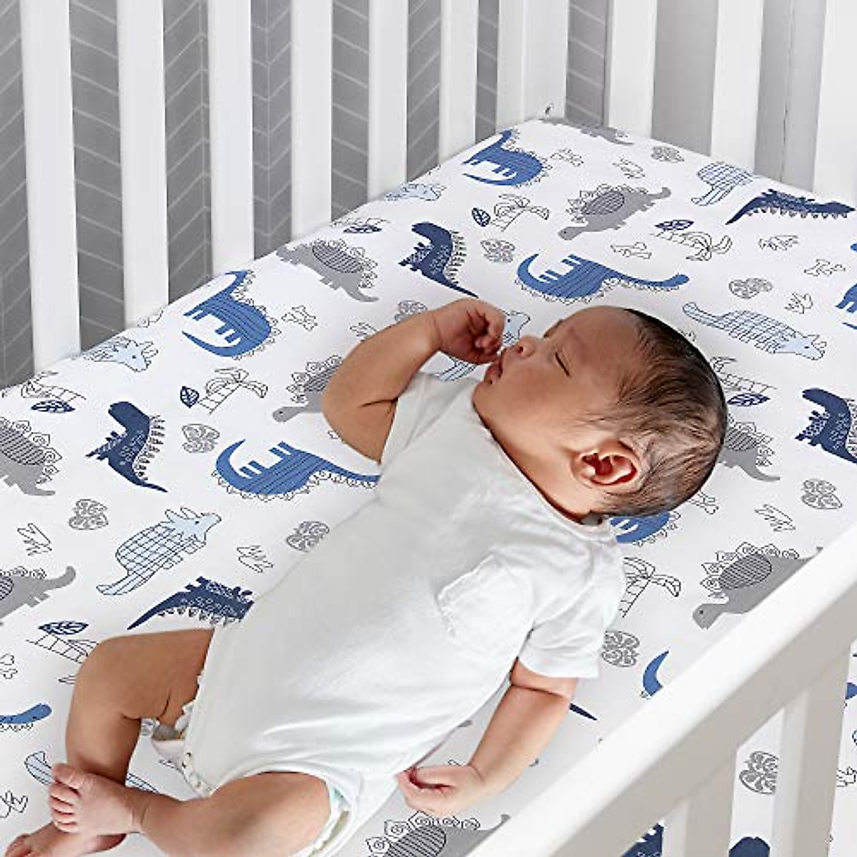 Lambs & Ivy Baby Dino Blue/White Dinosaur Nursery 6-Piece Crib Bedding Set