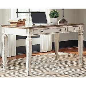 Signature Design by Ashley Realyn French Country 60" Home Office Lift Top Desk with USB Charging, Chipped White