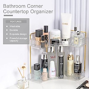 INVSSENE Corner Bathroom Countertop Organizer, Vanity Trays for Bathroom Counter, Makeup Organizer, Perfume Tray, Kitchen Spice Rack, Fits 90 Corner(Clear, 2 Tiers)