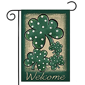 Welcome St Patricks Day Garden Flag 12x18 Double Sided,Lucky Shamrock with Dots Small Yard Flag,Spring Saint Patrick Decors for Farmhouse Outside Outdoor Holiday