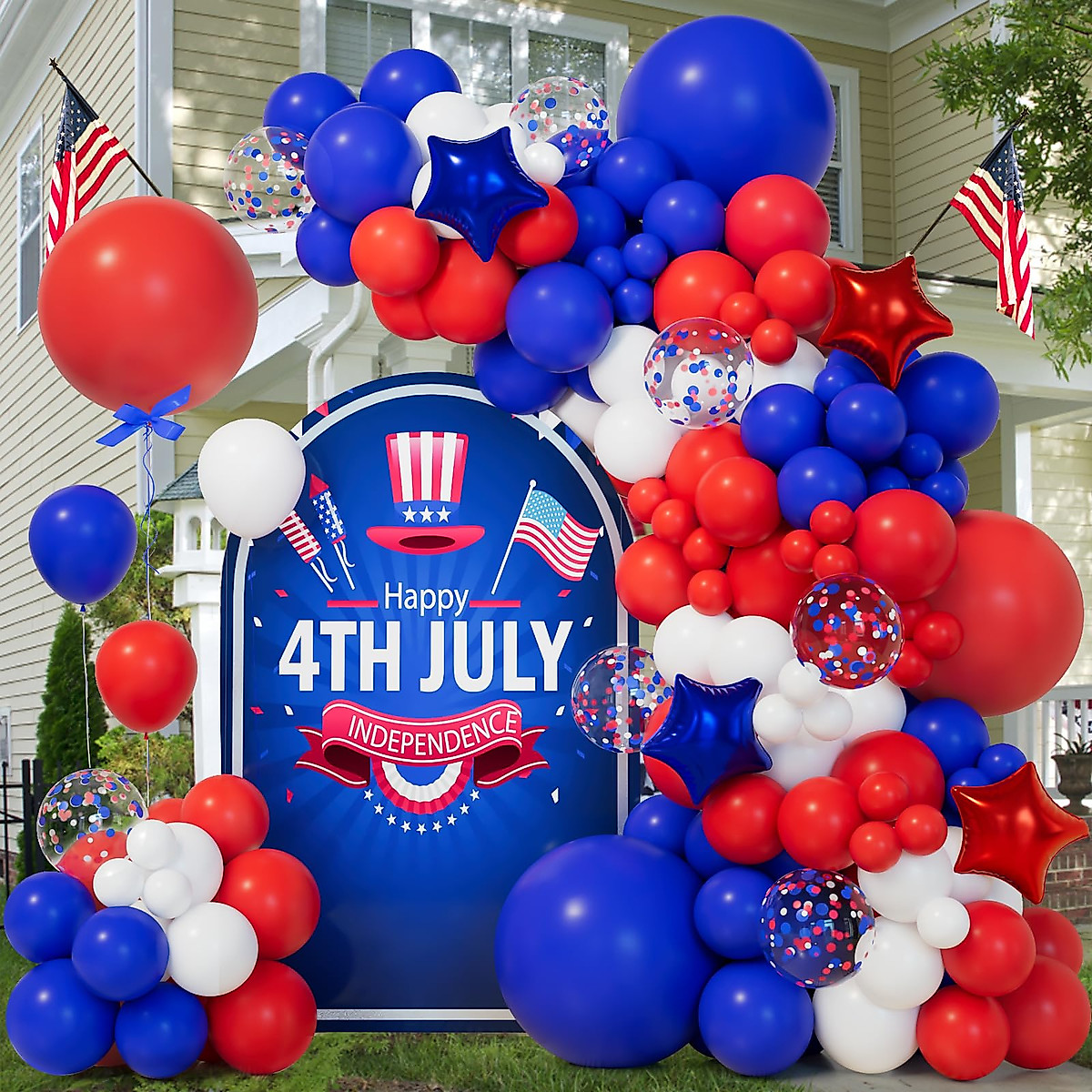 Bonropin 151pcs Red White and Blue Balloons Garland Arch Kit 4th of July Graduation Baseball Game Party Decoration Birthday Wedding Nautical Baseball Theme with Star Foil Balloons