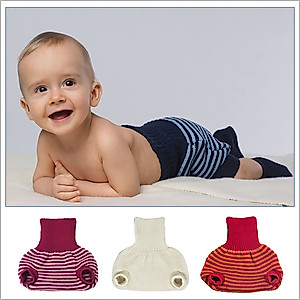 Organic Merino Wool Diaper Cover - Overnight Knit Diaper Cover for Fitted Cloth Diapers and Flats (EU 98-104 | 2-3 Years, Blue/Navy Stripes)