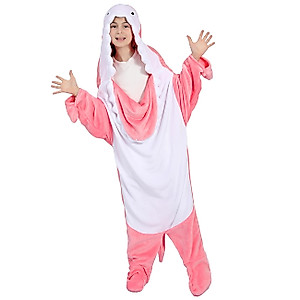 BEVITA Shark Blanket Hoodie Kids shark Wearable Blanket Gifts for Girls Onesie, pink shark, 140