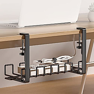 15.7'' Under Desk Cable Management Tray, No Drill Steel Desk Cable Organizers for Office Home, Under Desk Cable Organizer for Wire Management, Desk Cable Tray with Wire Organizer