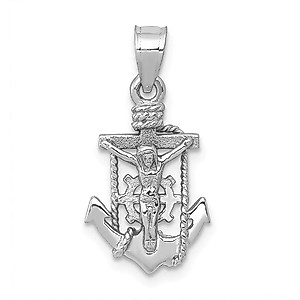 Solid 14k White Gold Anchor Mariner Cross Pendant Crucifix Charm - 23mm x 11mm