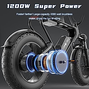 Tomofree Ship from US, Classic Electric Bike for Adults,1200W Motor, 20"×4" Fat Tire Mountain ebike,34MPH & 40Miles Long Range Electric Dirt Motorbike, 48V Electric Motorcycle for Outdoor Cycling