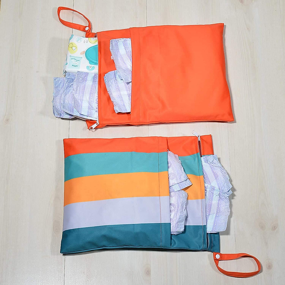 Wet Dry Bags for Diaper Bag - 2 Pack Washable Waterproof Reusable Pouch with Zipper Pocket for Cloth Diapers, Swimsuits, Pool, Beach, Dirty Clothes, Travel, Gym, Yoga Baby Stroller, Breast Pump Parts