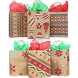 JOYIN 24 Christmas Kraft Gift Bags for Holiday Paper Gift Bags, Christmas Goody Bags, Xmas Gift Bags, Classrooms and Party Favors (9 x 7.3 x 3.3")