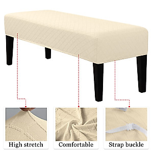 Lebaley Chair Covers for Dining Bench - Stretch Jacquard Removable Washable Chair Seat Slipcovers Protector, Rectangular Bench Cover for bedrooms, Living Rooms, Kitchen（Cream）