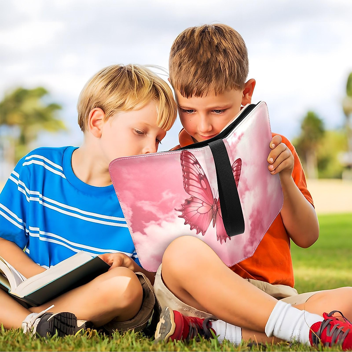 PYBUG Butterfly Trading Card Binder with Nylon Strap 4-Pocket Waterproof PU Leather Card Collection Binder for 400 Cards Sturdy Card Holder Folders for Game Cards,Sports Cards