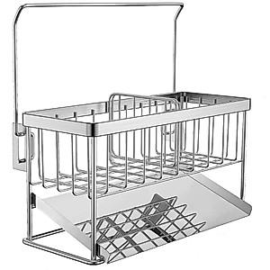 Sink Organizer and Sponge Holder, 304 Stainless Steel Rustproof, Adjustable, Self-Draining Sink Caddy for Sponges, Brushes, Dish Soap,Kitchen Towel,Kitchen Rags