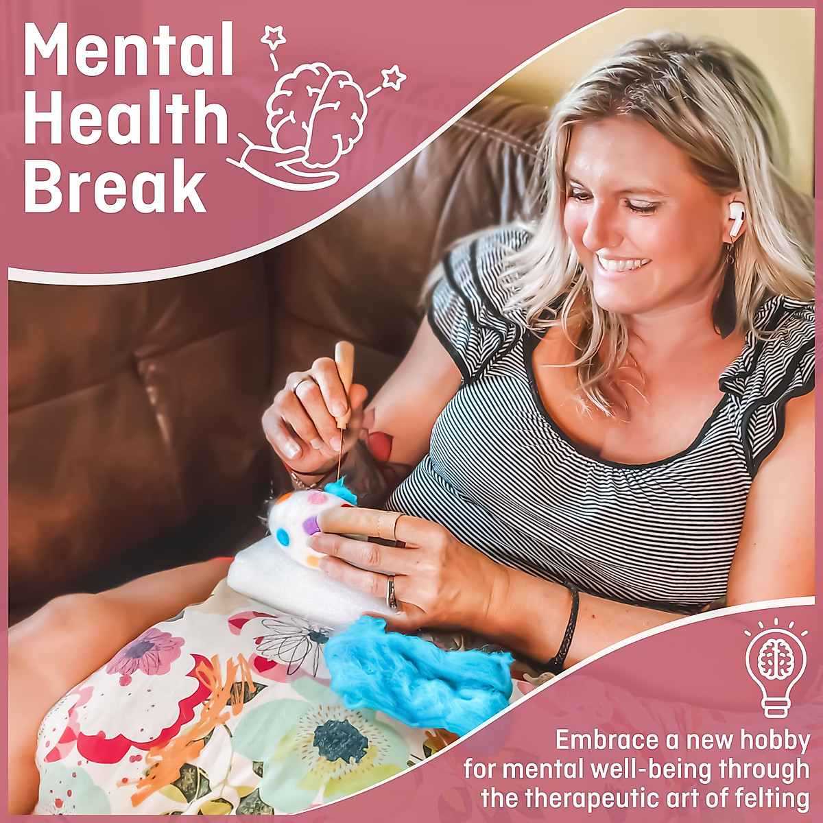 WOOLfully Fun Needle Felting Kit - Beginner Art Craft Kit - Wool Roving, Styrofoam Balls & Eggs - DIY Decor for Adults