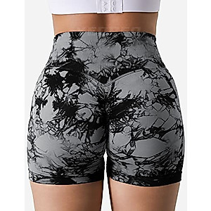 YEOREO Professional Tie Dye Seamless Biker Shorts for Women 3.6" Booty Scrunch Workout Shorts High Waisted Gym Yoga Shorts Black S