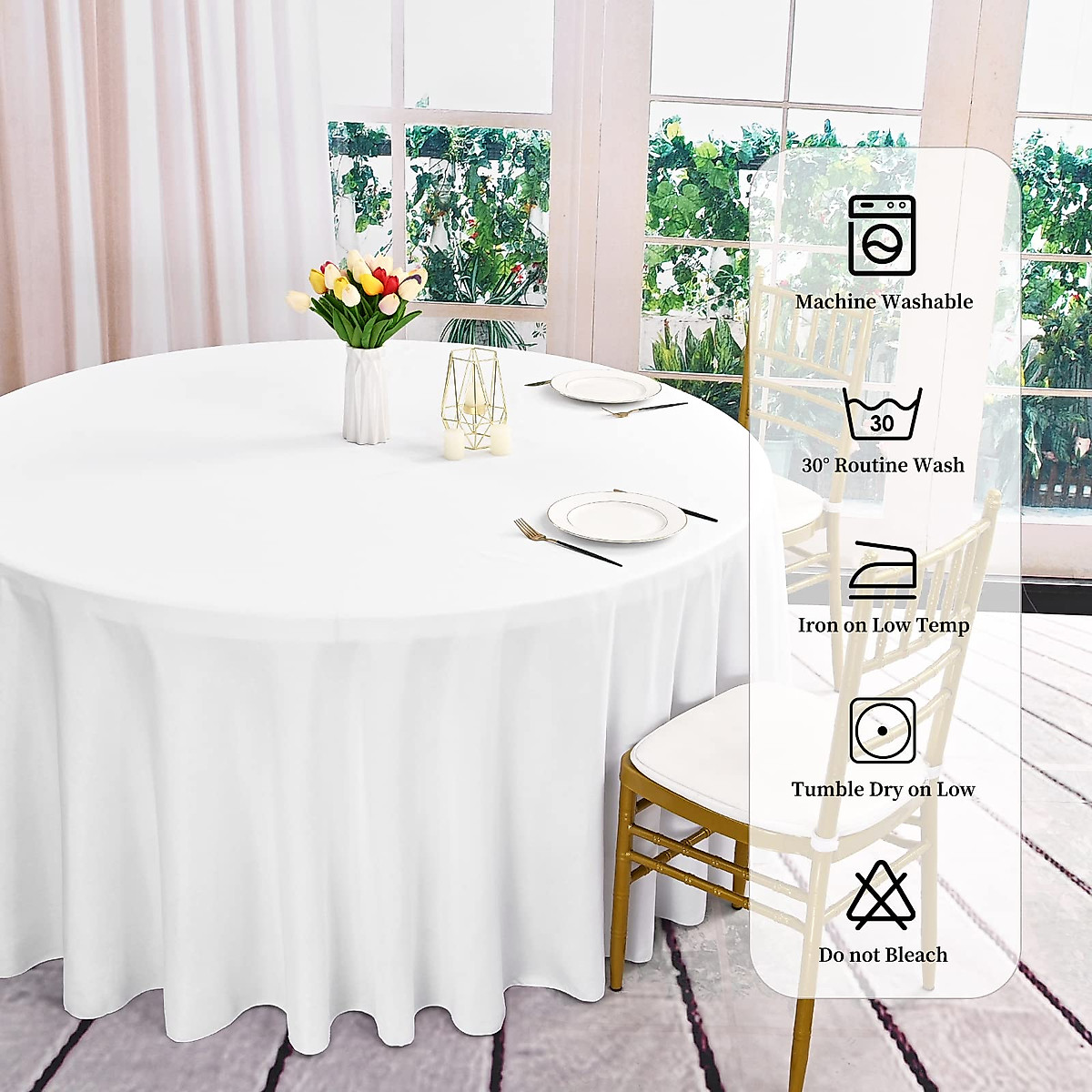 REWOMC 6 Pack Round Tablecloths - 120 Inch, White Polyester Table Cover for Round Table, Stain and Wrinkle Resistant Washable Fabric Table Cloth, Polyester Tablecloth for Wedding Banquet Parties