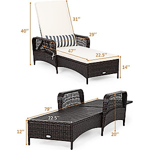 HAPPYGRILL PE Rattan Lounge Chair Outdoor Recliner Patio Chaise Lounger with Extra Waist Pillow, Reclining Chair with 6 Adjustable Gears for Outdoor Beach Pool Backyard