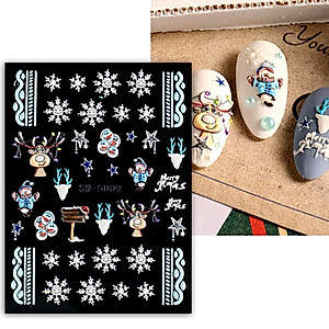 JMEOWIO 3D Embossed Christmas Nail Art Stickers Decals Self-Adhesive Pegatinas Uñas 5D White Snowflake Xmas Winter Holiday Nail Supplies Nail Art Design Decoration Accessories 4 Sheets