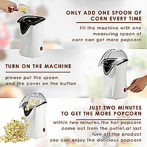 Nictemaw Hot Air Popcorn Popper, 4 Cup, 1200W Electric Popcorn Machine with Measuring Cup and Removable Top Cover, 3 Minutes Quick Popcorn Maker for Home Use, White