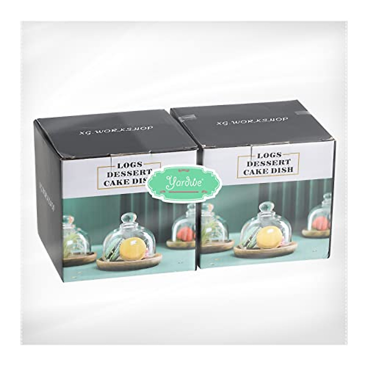 Yardwe 2 Sets Glass Dome with Wooden Base Mini Cake Stand Glass Display Dome Cloche Clear Glass Bell Jar Cover for Dessert Cheese Candy Plants Succulents (4.1 x 3.7 Inch)