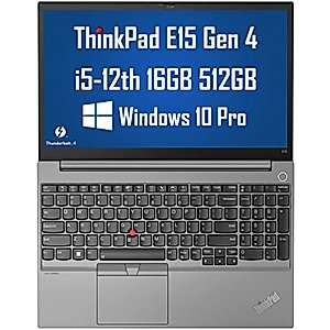 Lenovo ThinkPad E15 Gen 4 15.6" FHD Business Laptop (Intel 10-Core i5-1235U, 16GB RAM, 512GB PCIe SSD) IPS Anti-Glare, FHD Webcam, Thunderbolt 4, HDMI, RJ-45, Wi-Fi 6E, Win 10 / Win 11 Pro - 2023