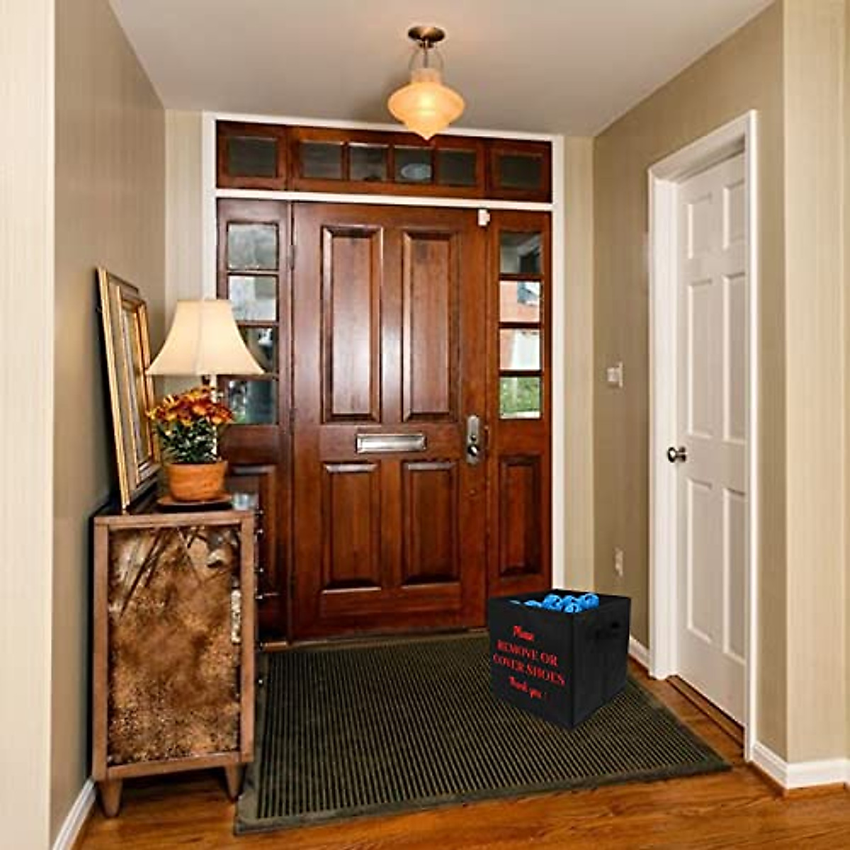 ORLANG Shoe Cover Box, Large Foldable Shoe Cover Holder for Realtors and Open House, Holds over 100 Disposable Shoe Covers, with Please Remove Or Cover Shoes Sign, Black(1 Pack)