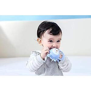 Silicone Baby Teething Toy Never Drop Infants Toys Baby Teether Infant Rattling Teether Soothing Pacifier Teething Toys for Babies 6-12 Months BPA Free 2 Pack Yellow&Blue