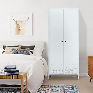CJF Storage Cabinet, Metal Wardrobe Armoire Closet with Hanging Rod for Bedroom, Laundry Room(White)