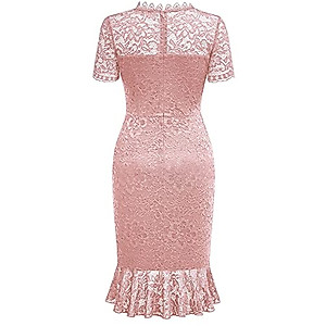 Miusol Women's Retro Floral Lace Short Sleeves Cocktail Party Formal Dress (Medium, Pink)