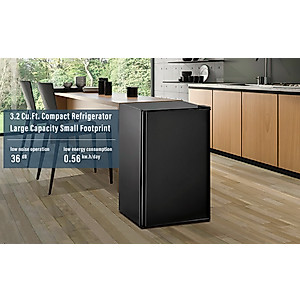 ARBELI Compact refrigerator with freezer, 3.2 Cu.ft Mini Fridge with Reversible Door, 5 Settings Temperature Adjustable for Kitchen, Bedroom, Dorm, Apartment, Bar, Office, RV Black