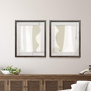 Abstract Wall Art, Rustic Silver Distressed Frame 2-Piece Wall Décor Set: Neutral, Geometric, Floral, Botanical, Modern, Contemporary, Home & Office, Ready to Hang 16x20 - Beige Fundamental