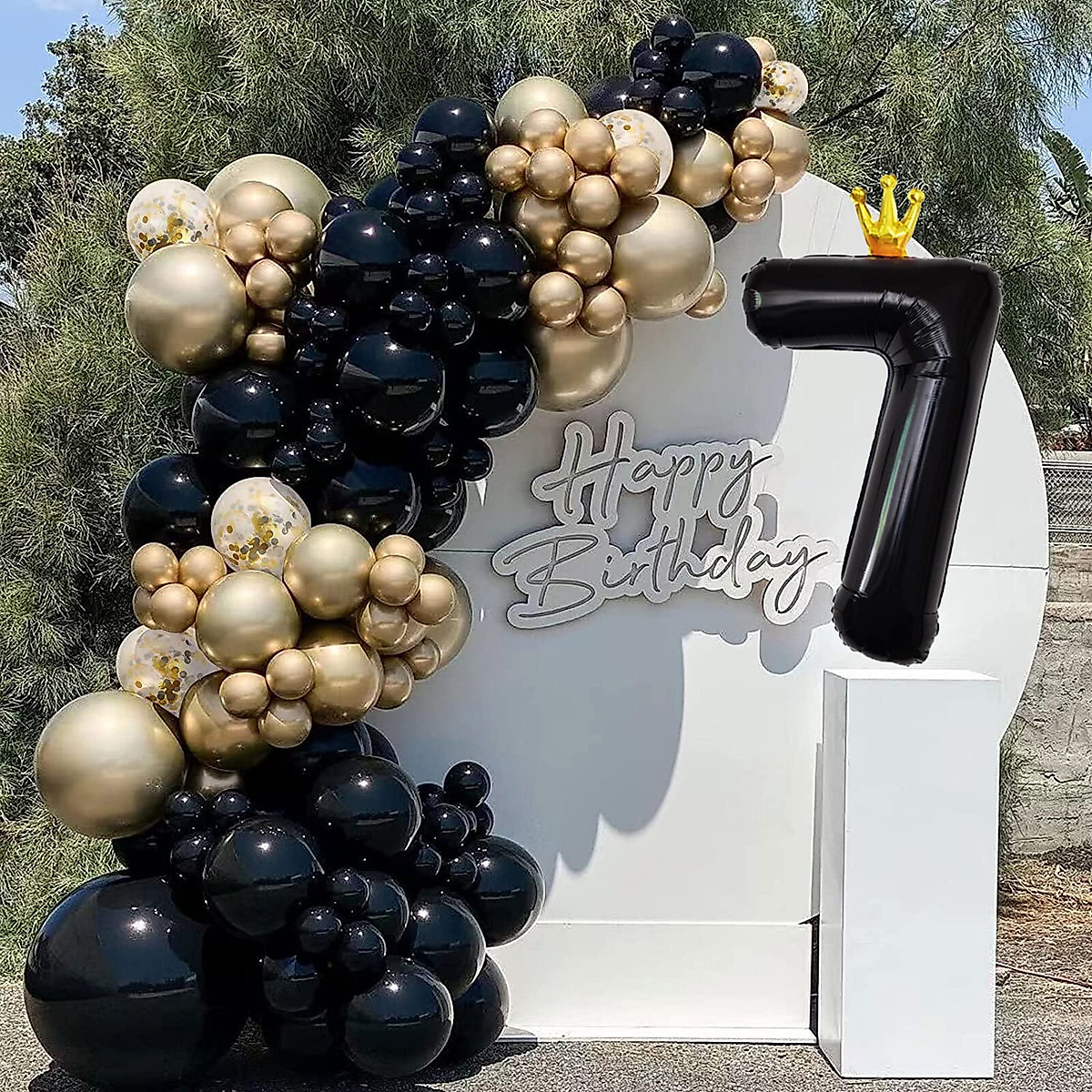 Gifloon Black Number 7 Balloon with Crown, Large number balloons 40 inch, 7th Birthday Party Decorations Supplies 7 Year Old Birthday Sign Decor
