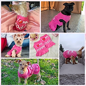 Dog Dresses for Small Dogs Girl, Cute Dog Clothes I Love My Mom/Dad Pink Dog Dress Breathable Pet Spring Summer Clothes Puppy Cat Outfits for Valentines Day