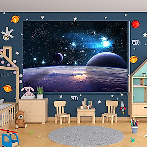 162PCS Outer Space Birthday Party Supplies, Space Themed Party Decorations Include Banner, Balloons, Backdrop, Hanging Swirls, Tablecloth, Plates, Cake Toppers for Kids Birthday Decorations