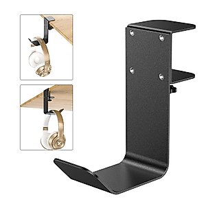 tiebutie Clamp-On Under Desk Headphone Holder/Backpack Hook/PC Gaming Headset Headphone Hanger Mount, Provides a Convenient Place to Hang Headsets or Bags