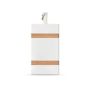 Chloe and Cotton | 22.5 Inch Acacia Wood Rectangle Board with Handle | Decorative Cutting Board | Kitchen Counter Backsplash Display | White