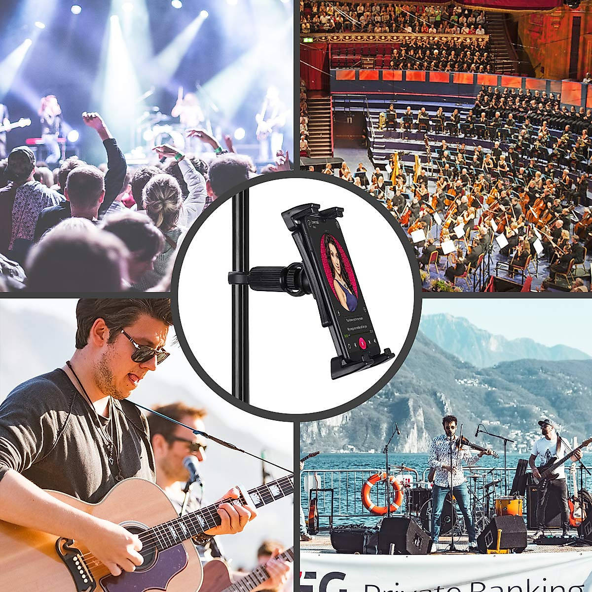 JUBOR Tablet Mounts for Microphone Stands, Microphone Tablet Holder, Mic Music Stand for iPad, iPad Pro, iPad Air, iPad Mini, 2, 3, iPhone, Smartphone 4.7-12.9" Tablets