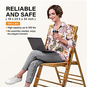 VINGLI Bamboo Folding Chair, Foldable Dining Wood Chairs Comfortable Seat for Outdoor & Indoor, Patio, Porch, Wedding, Party, Event, 4 Pack