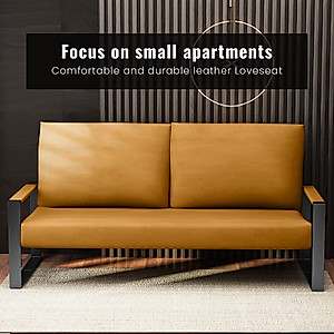 AWQM Faux Leather Couch, Mid-Century Loveseat Sofa,Upholstered Faux Leather Loveseat,Small Couch for Small Spaces,Office,Living Room,Camel