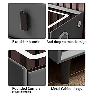 Night Stand with Wireless Charging Station USB Ports Smart Modern End Table Side Table with Fingerprint Lock Drawer (Color : A 3-Drawers, Size : C no Fingerprints)