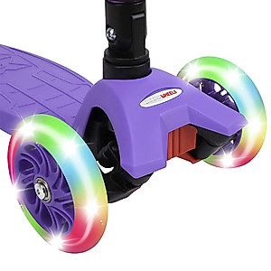 ChromeWheels Scooters for Kids, Deluxe Kick Scooter Foldable 4 Adjustable Height 132lbs Weight Limit 3 Wheel, Lean to Steer LED Light Up Wheels, Best Gifts for Girls Boys Age 3-12 Year Old, Purple