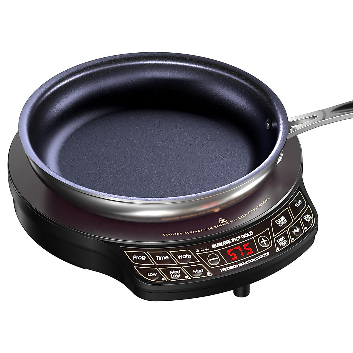 Nuwave Precision Induction Cooktop Gold, 12” Shatter-Proof Ceramic Glass Surface, Large 8” Heating Coil, Portable, 51Temp Settings 100°F to 575°F, 3 Wattage Settings 600, 900, and 1500 Watts