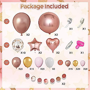 149Pcs Rose Gold Balloons Arch Kit, Pink Rose Gold White Cardioid Pentagram Flag Banner Balloon Garland for Women Girls Birthday Wedding Graduation Baby Shower Bridal Bachelorette Mother's Valentine's Day Party Decorations