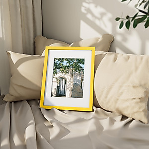 Vittanly 11x14 Picture Frame, Engineered Wood with Shatter Resistant Plexiglass, Display Pictures 8x10 with Mat or 11x14 without Mat, Photo Frame for Wall or Table Top Display, Yellow, 1 Pack